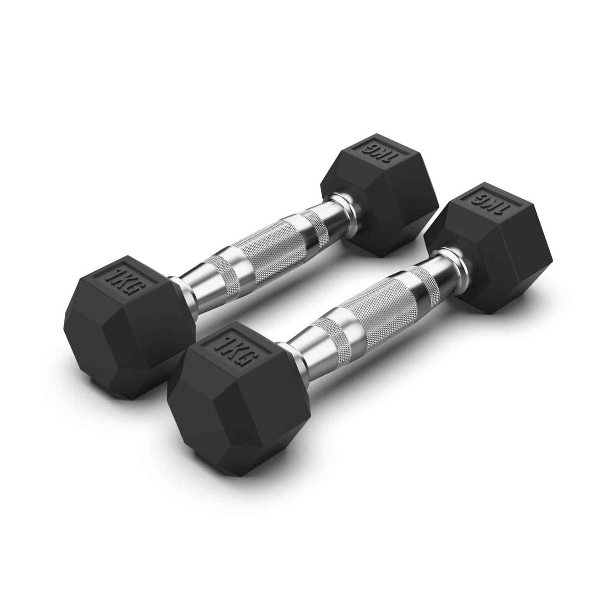 2 Pack of 1kg Dumbell - Total 2kg Hex Rubber Coat Iron Dumbells ...