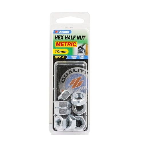 Zenith 10mm Zinc Plated Hex Half Nut - 8 Pack - Bunnings New Zealand