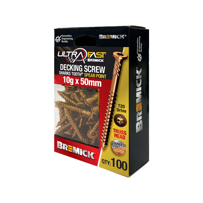 Bremick 10g x 50mm Bronze T20 304 Stainless Steel Deck Screws SPTRTC5 ...