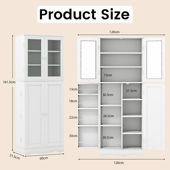 Costway 1.6m Kitchen Cabinet Buffet Sideboard Cupboard Tallboy White ...