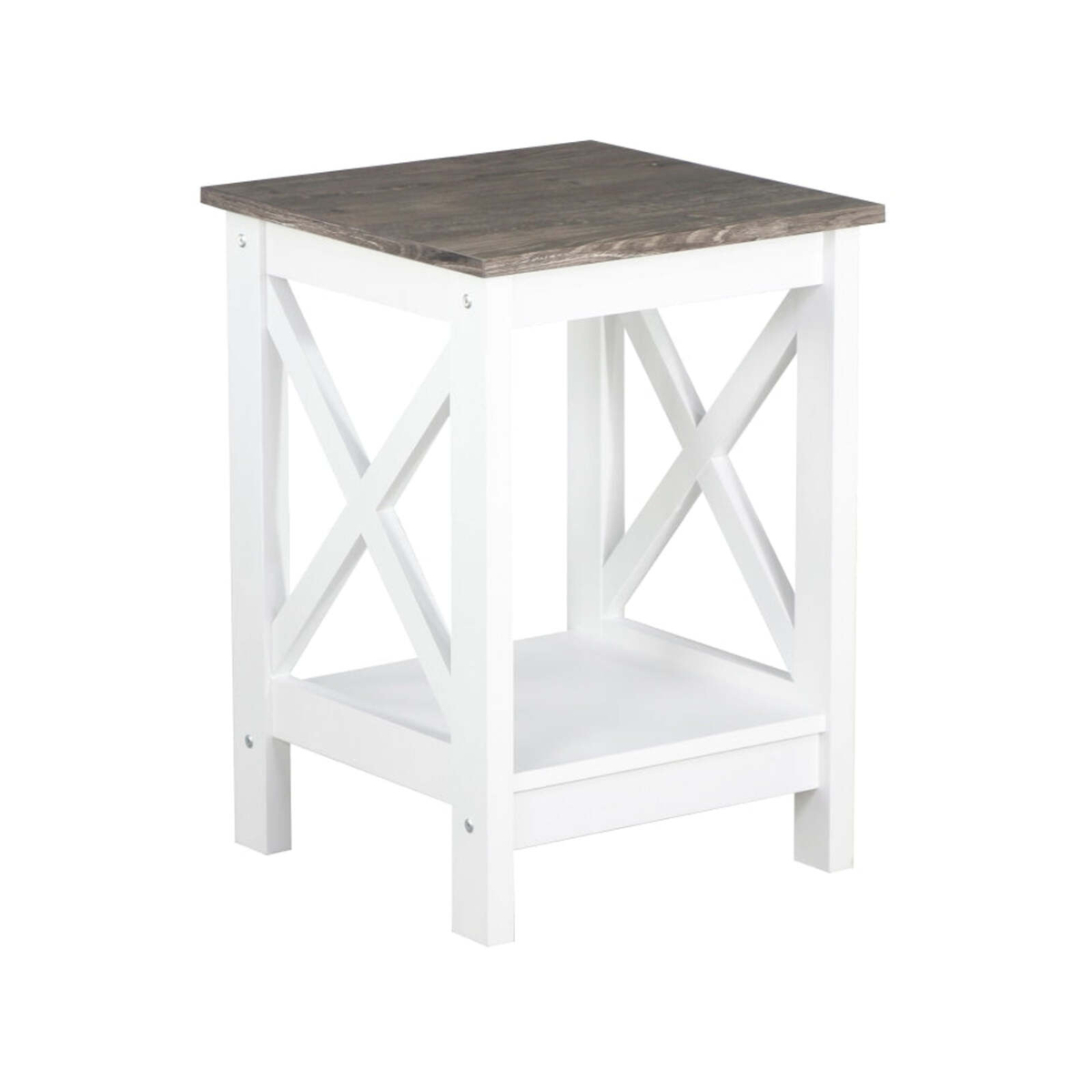 Coastal Wooden Square Open Shelf Side Table - White and Grey - Bunnings ...