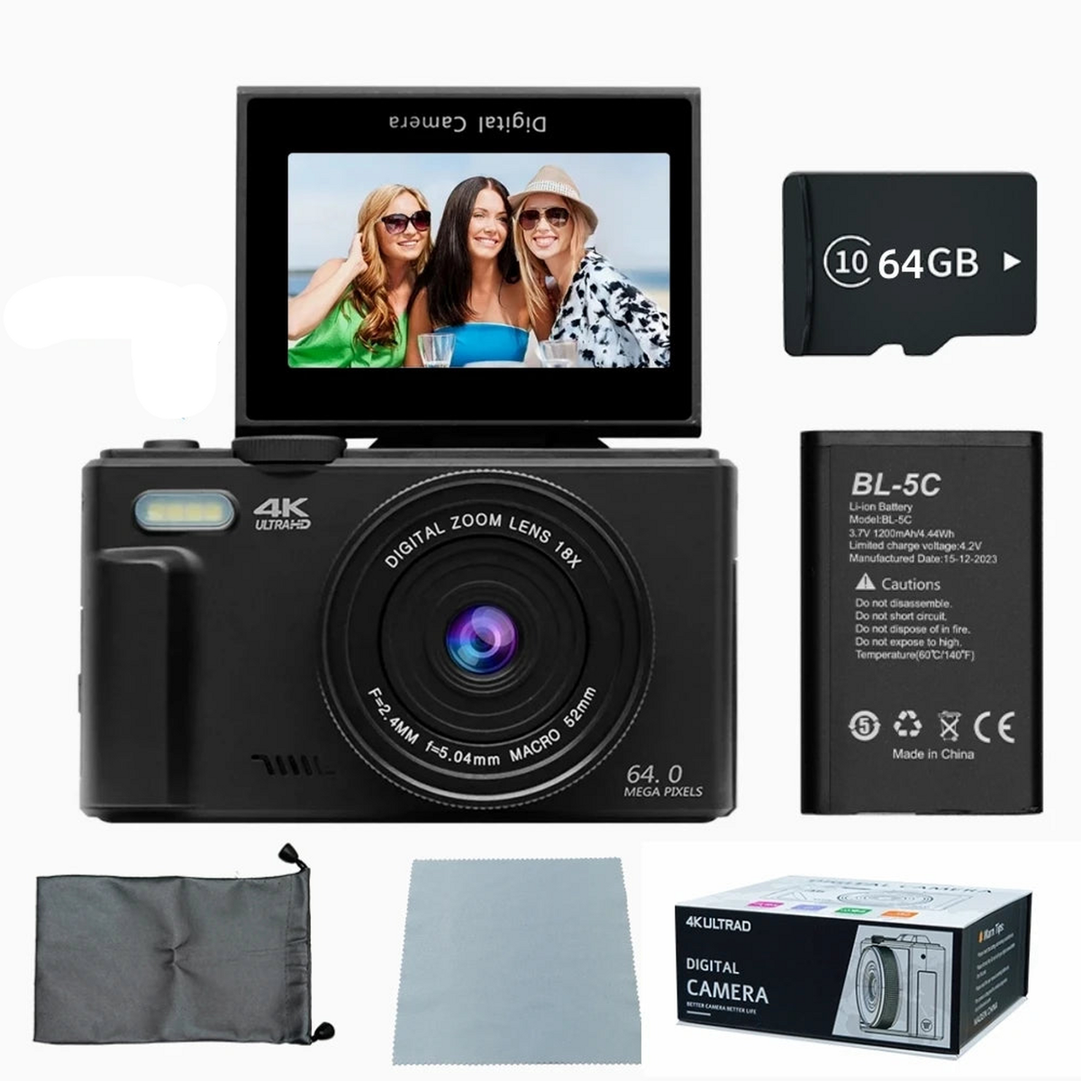 NNEOBA 4K Digital Camera for Photography 64MP Vlogging Black - Bunnings ...