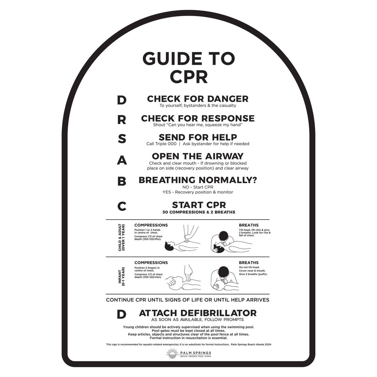 Stylish Pool CPR Sign White & Black Halo - Bunnings Australia