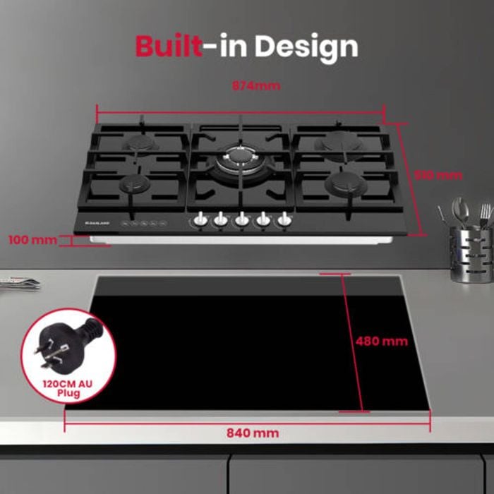 Gasland Chef 90cm Gas Cooktop Black with 5 Burners - Bunnings Australia