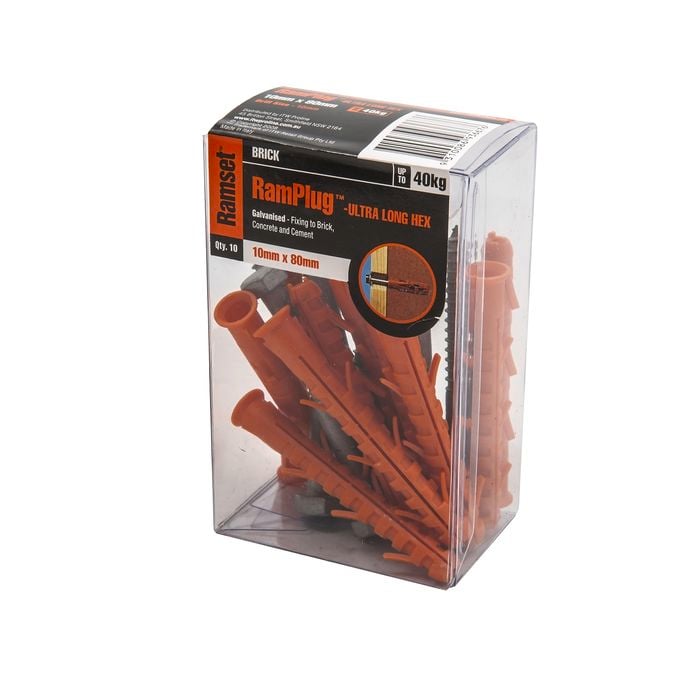 Ramset 10 x 80mm Ultra-Long Hex Galvanised Anchor RamPlug - 10 Pack ...