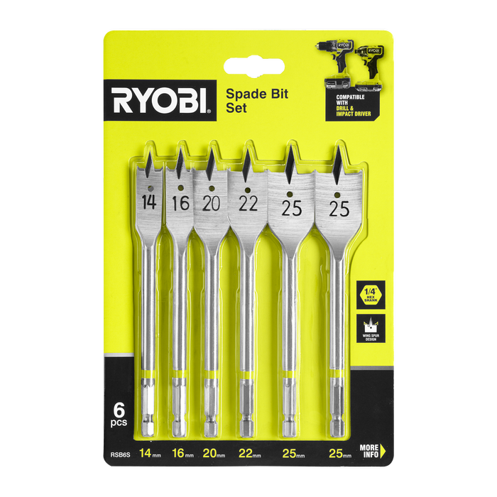 Ryobi 6 Piece Spade Bit Set - Bunnings New Zealand
