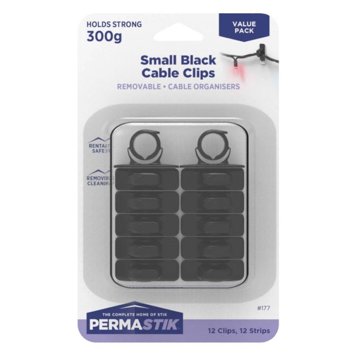Permastik Small Black Cable Clips - 12 Pack - Bunnings New Zealand