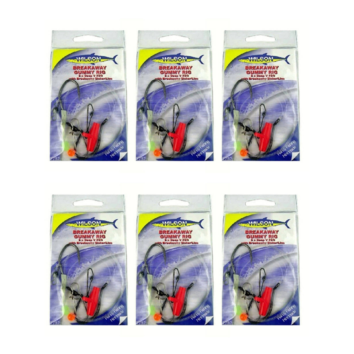 6x Wilson Breakaway Gummy Rig 2 X 2/0 Deep V - With Breakaway Sinker ...