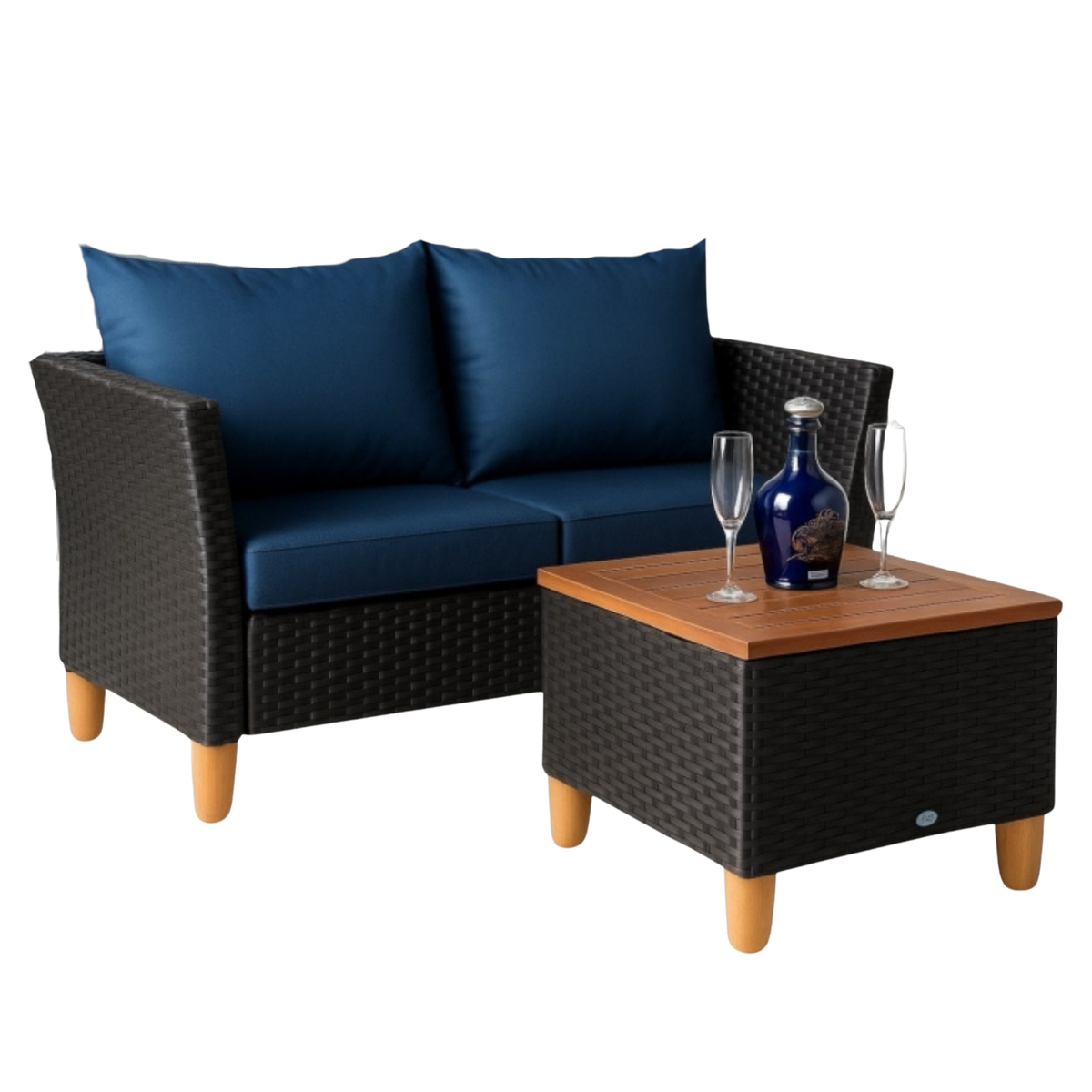 Nathan 2-Piece Outdoor Lounge Set – Navy | Compact Wicker Patio Sofa ...