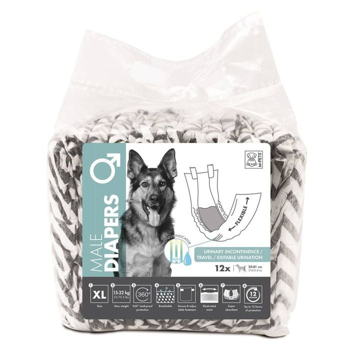 12pc M-Pets Male Dog/Puppy Pet Diapers Breathable Secure XL w/ Witness ...