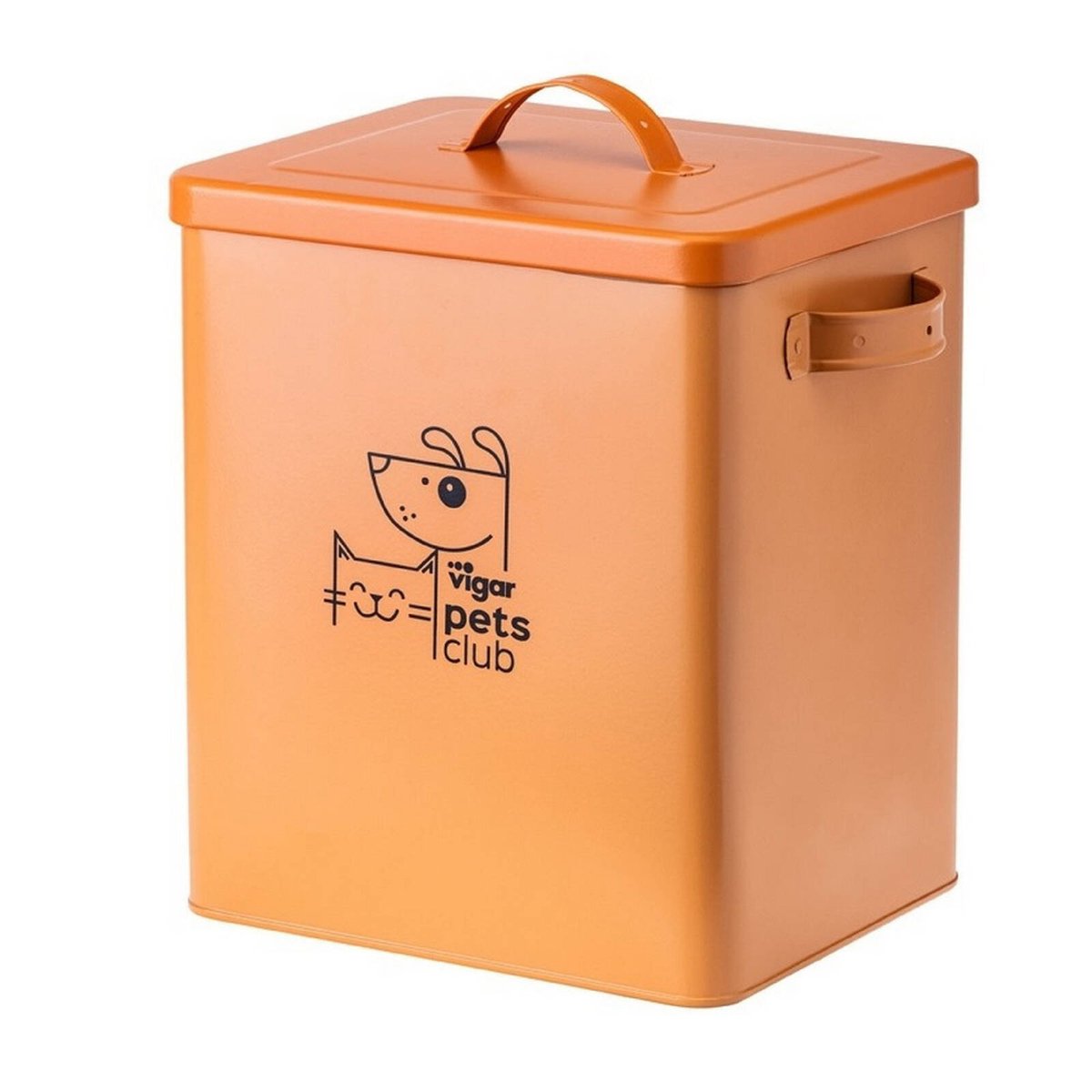 Vigar Pets Club Large Pet Food Metal Storage Container w/ Lid Orange ...