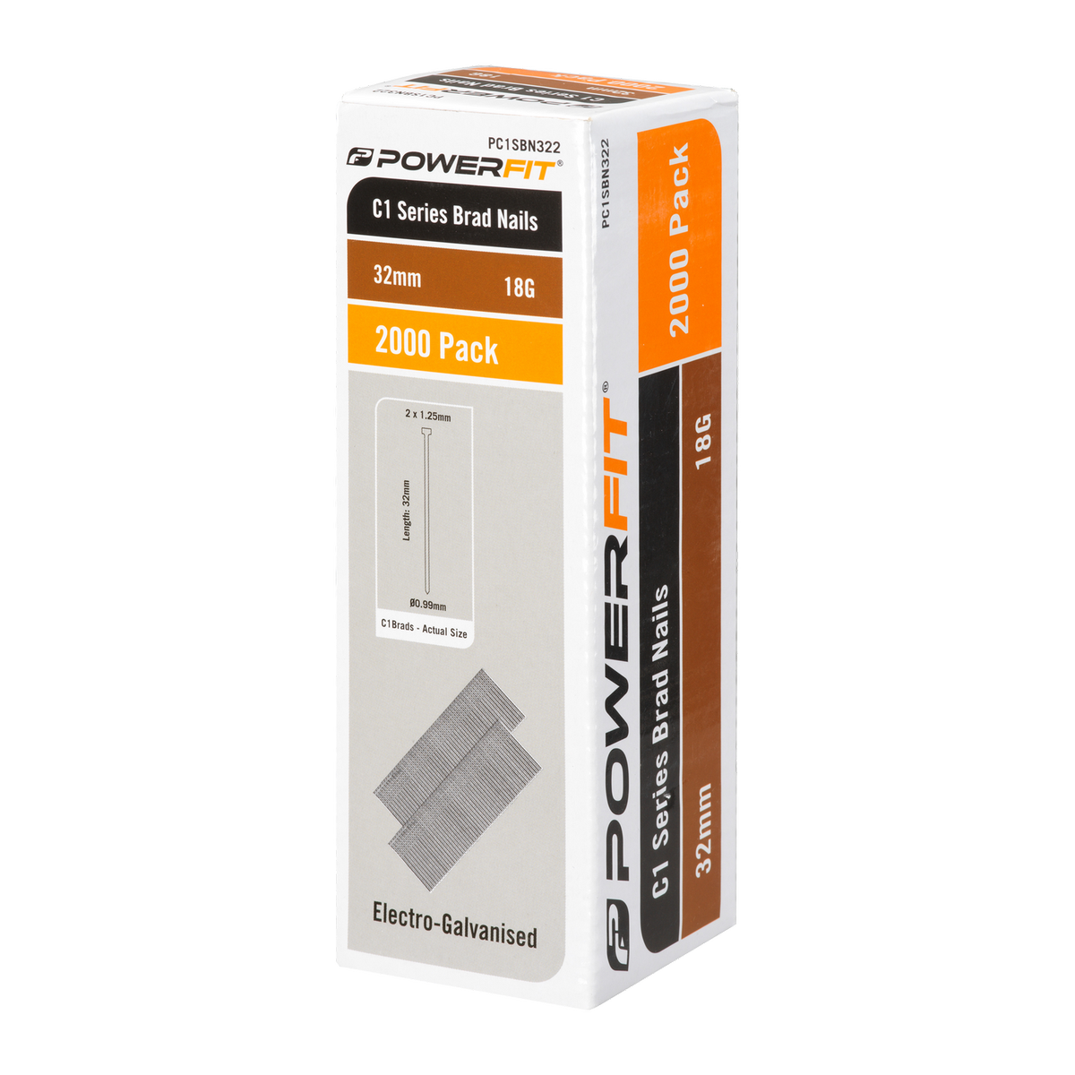 PowerFit 32mm C1 Series Electro-Galvanised Brad Nails - 2000 Pack ...