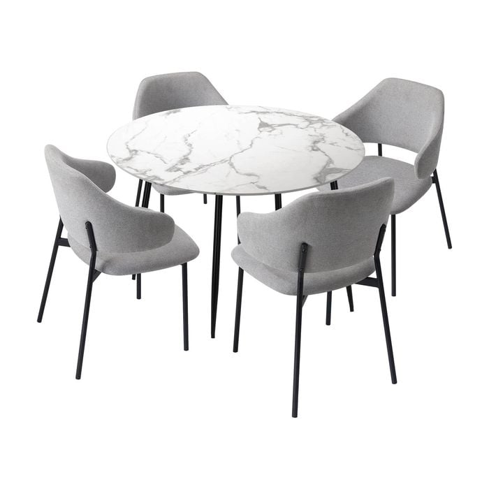 Oikiture 5PCS Dining sets 110cm Round Table with Chairs Fabric Grey ...
