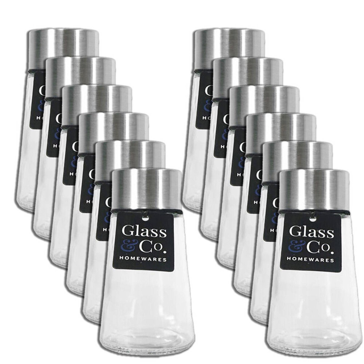 12PK Glass & Co Clear Salt/Pepper Jar w/ Metal Lid 100ml Black/Silver ...