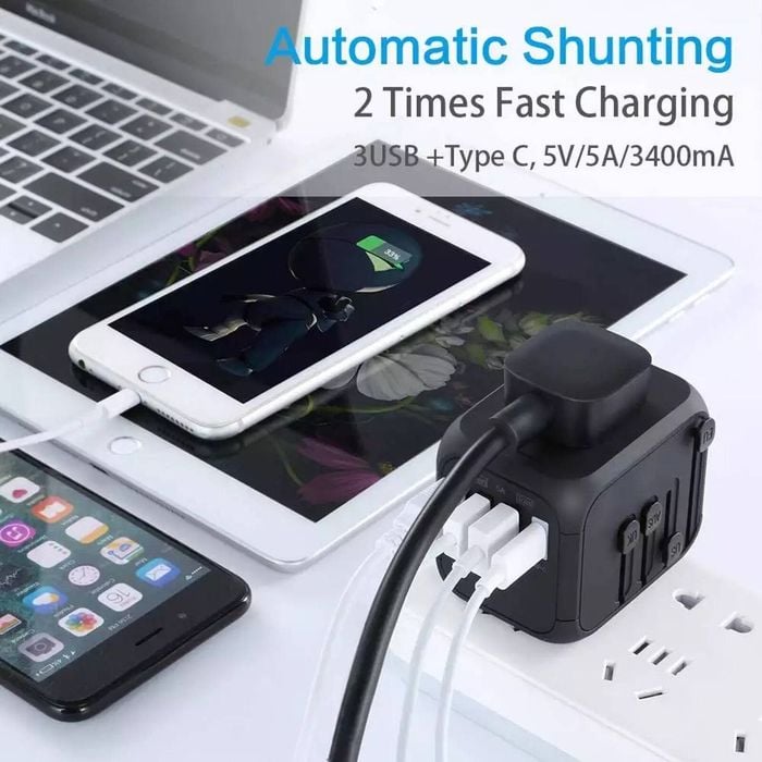 Perth Laptops Type-C 3 USB Charger Universal World Travel Adapter Plug ...