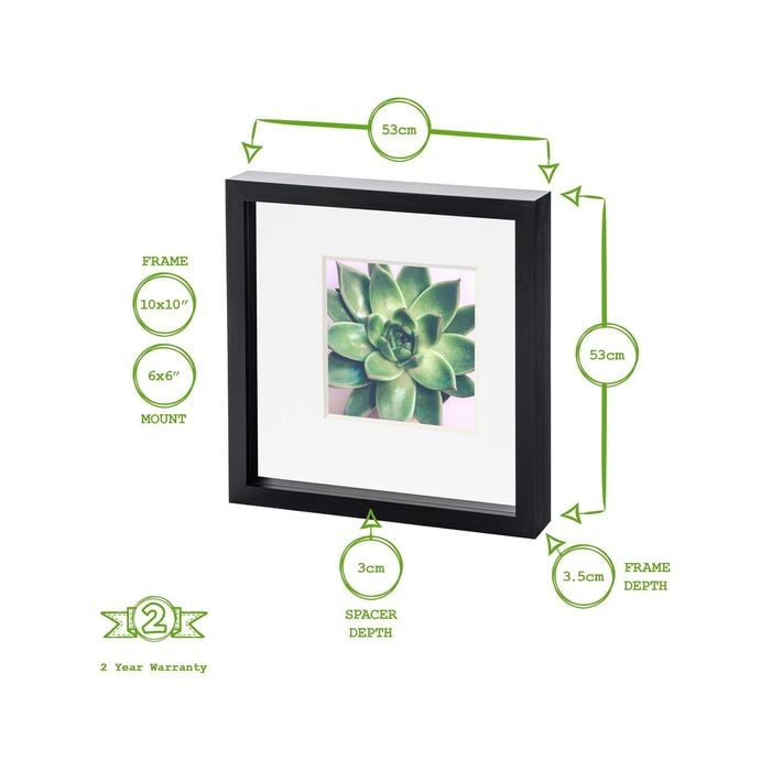 Nicola Spring 10" x 10" White 3D Box Photo Frames - 6" x 6" Mount ...