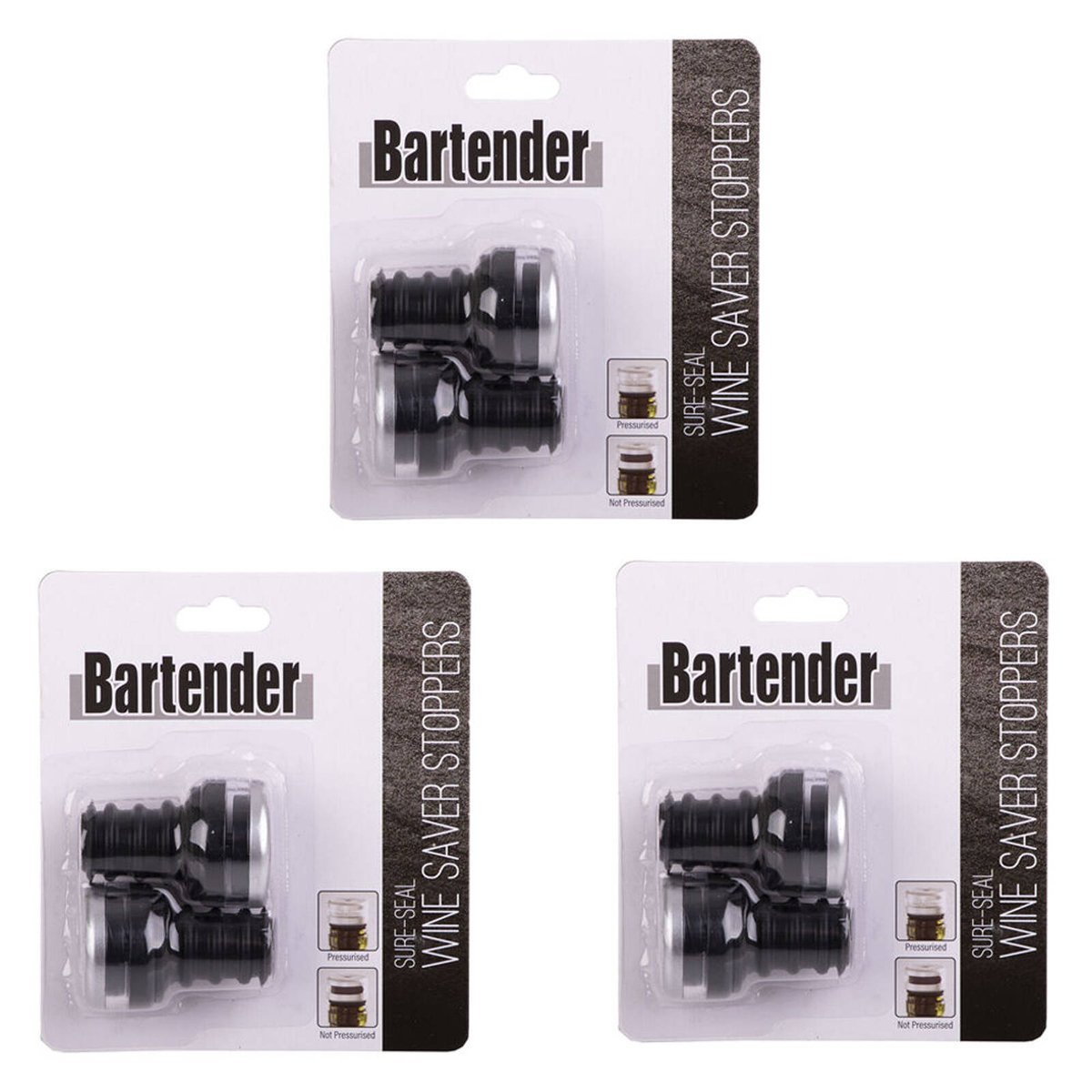 3x 2pc Bartender Sure-Seal Wine Saver Bottle Stoppers Set - Bunnings ...