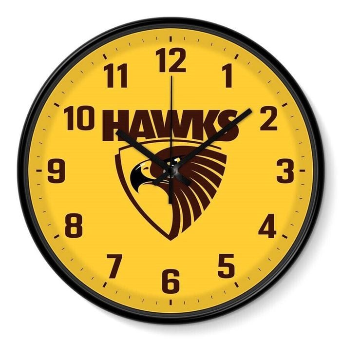 AFL Wall Clock - Hawthorn Hawks - Plastic - 30cm Diameter - Team Logo ...