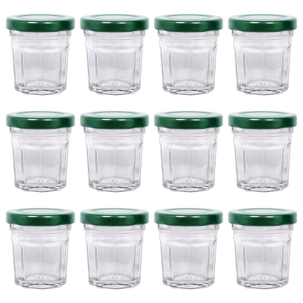 Argon Tableware Glass Jam Jars with Green Lids - 30ml - Pack of 12 ...