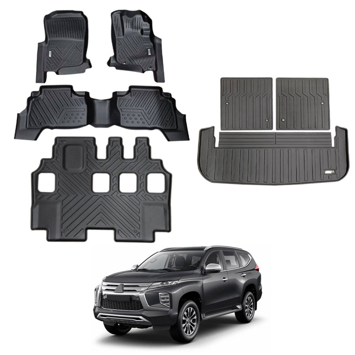 AUSGO Floor Mats & Boot Liner Set for Mitsubishi Pajero Sport 7-Seat ...