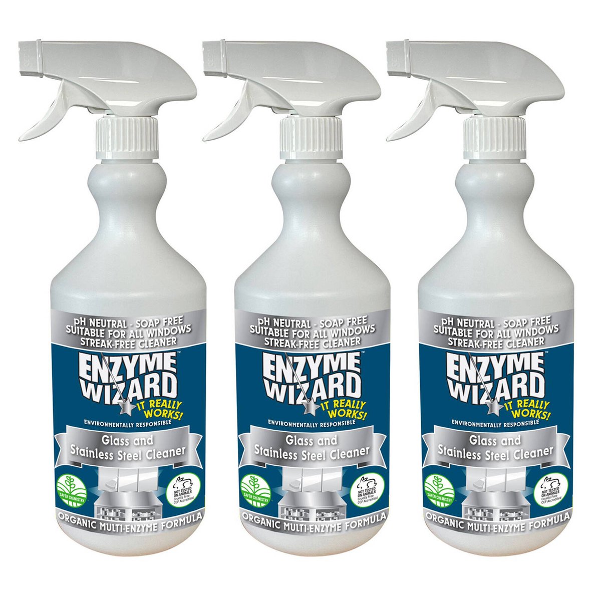 3PK Enzyme Wizard Glass And Stainless Steel Cleaner 750ml - Bunnings ...