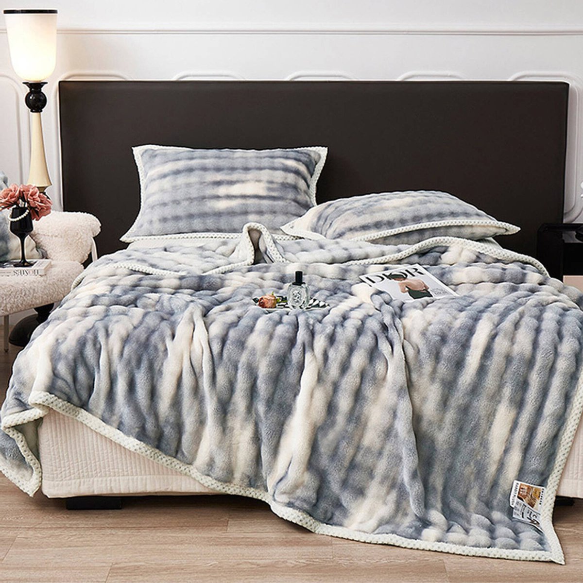 CottonMore Large Super Soft Faux Rabbit Plush Winter Blanket Throw Rug 200x230cm Blue - Bunnings ...