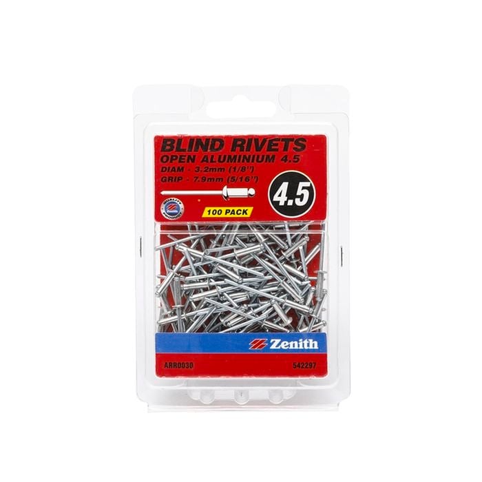 Zenith Blind Rivet Open Alum 1/8"D x 5/16"G 100pk - Bunnings New Zealand