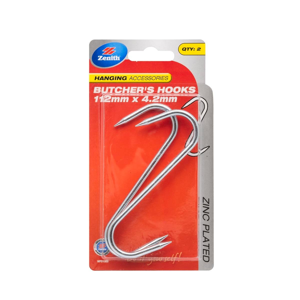 Zenith 112 x 4.2mm Zinc Plated Small Butcher's Hook - 2 Pack - Bunnings ...