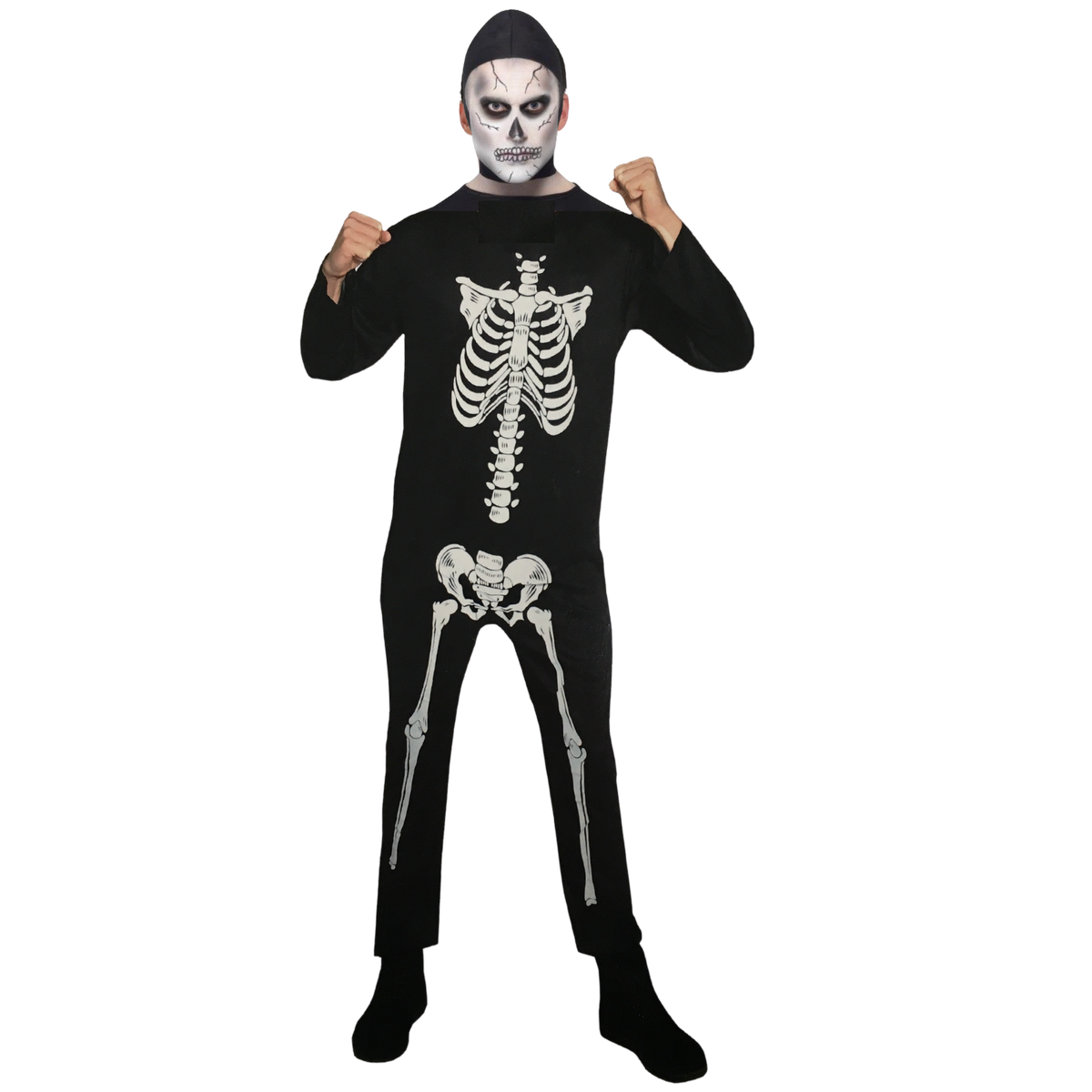 s SKELETON Costume Halloween Scary Adult Outfit Jumpsuit White Bones ...