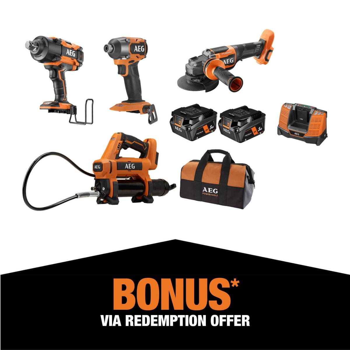 AEG 18V 5.0Ah 4 Piece FUSION Brushless Heavy Machinery Kit - Bunnings ...