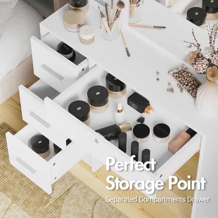 Advwin Dressing Table Set with Slide Mirror and Stool Vanity Desk Hiden ...