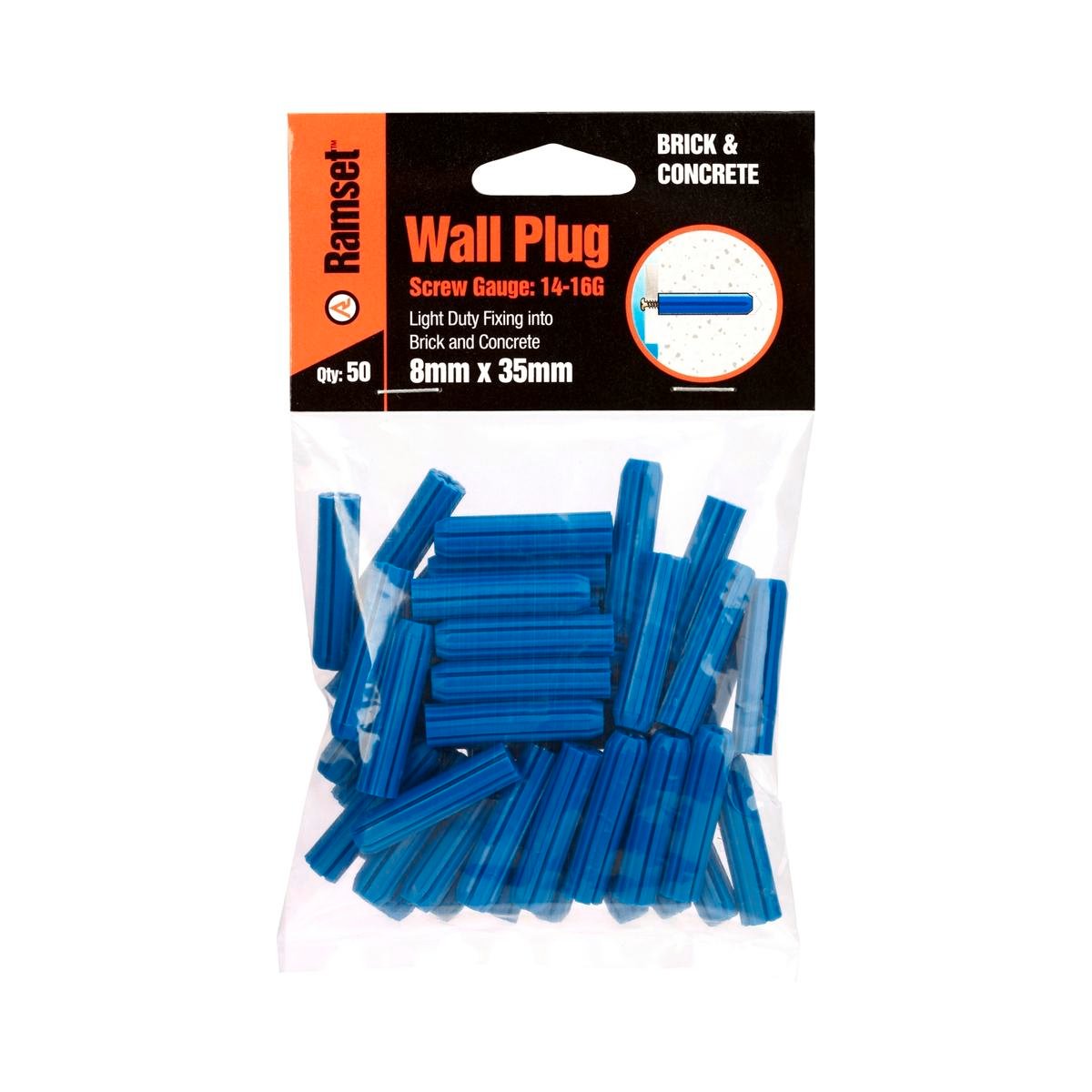 Ramset 8 x 35mm Blue Wall Plugs - 50 Pack - Bunnings Australia