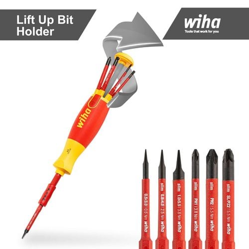 Wiha Magazine Bit Holder LiftUp 6 x 75mm Slim Bits Screwdriver Insulated VDE - Bunnings Australia