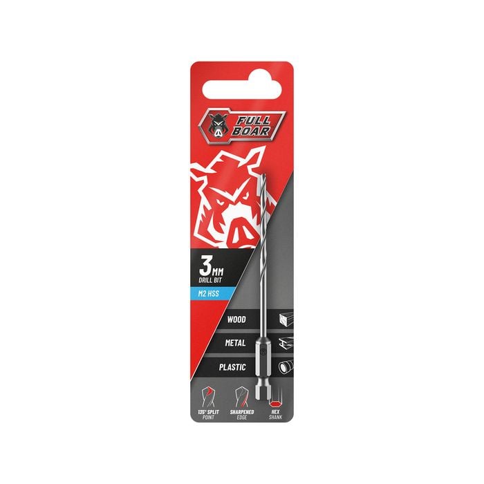 Full Boar 3mm Hex Shank M2 HSS Drill Bit Bunnings Australia
