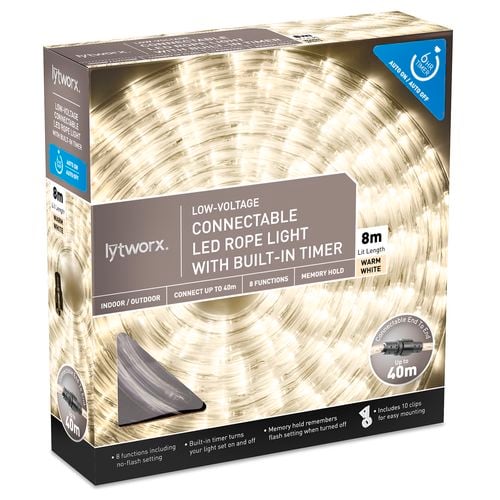 Lytworx 8m Warm White LED Connectable Rope Light With Timer - Bunnings ...