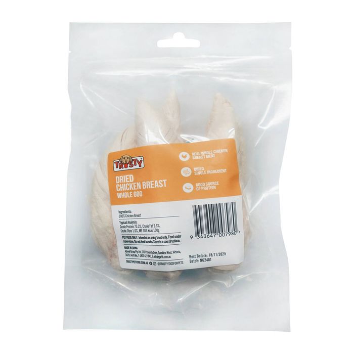 Trusty 60g Whole Dried Chicken Breast Dog Treats - Bunnings Australia