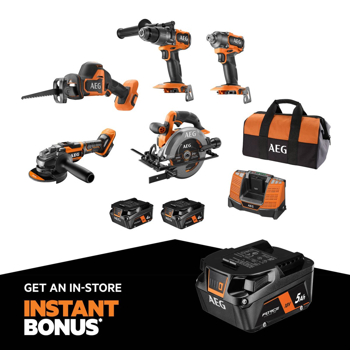AEG 18V 4.0Ah 5 Piece FUSION Brushless Kit - Bunnings Australia