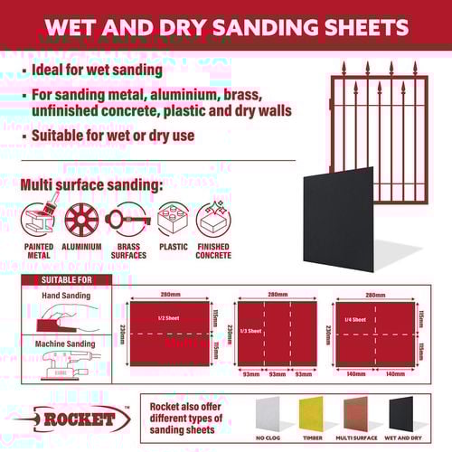 Rocket Wet And Dry Sanding Sheets - 6 Pack - Bunnings New Zealand