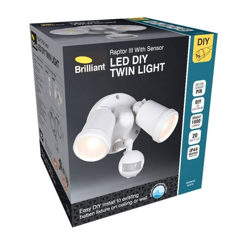 Brilliant White Raptor III LED DIY Twin Security Light with Sensor ...