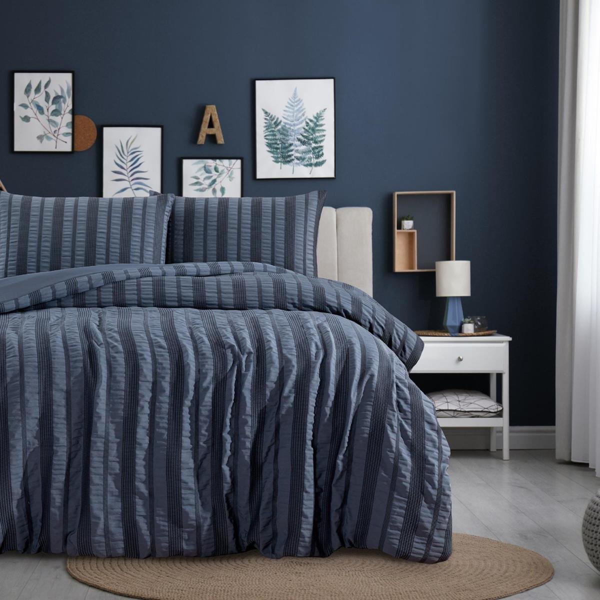 Ardor Boudoir Lisbon Seersucker Queen Bed Quilt Cover Set - Indigo ...