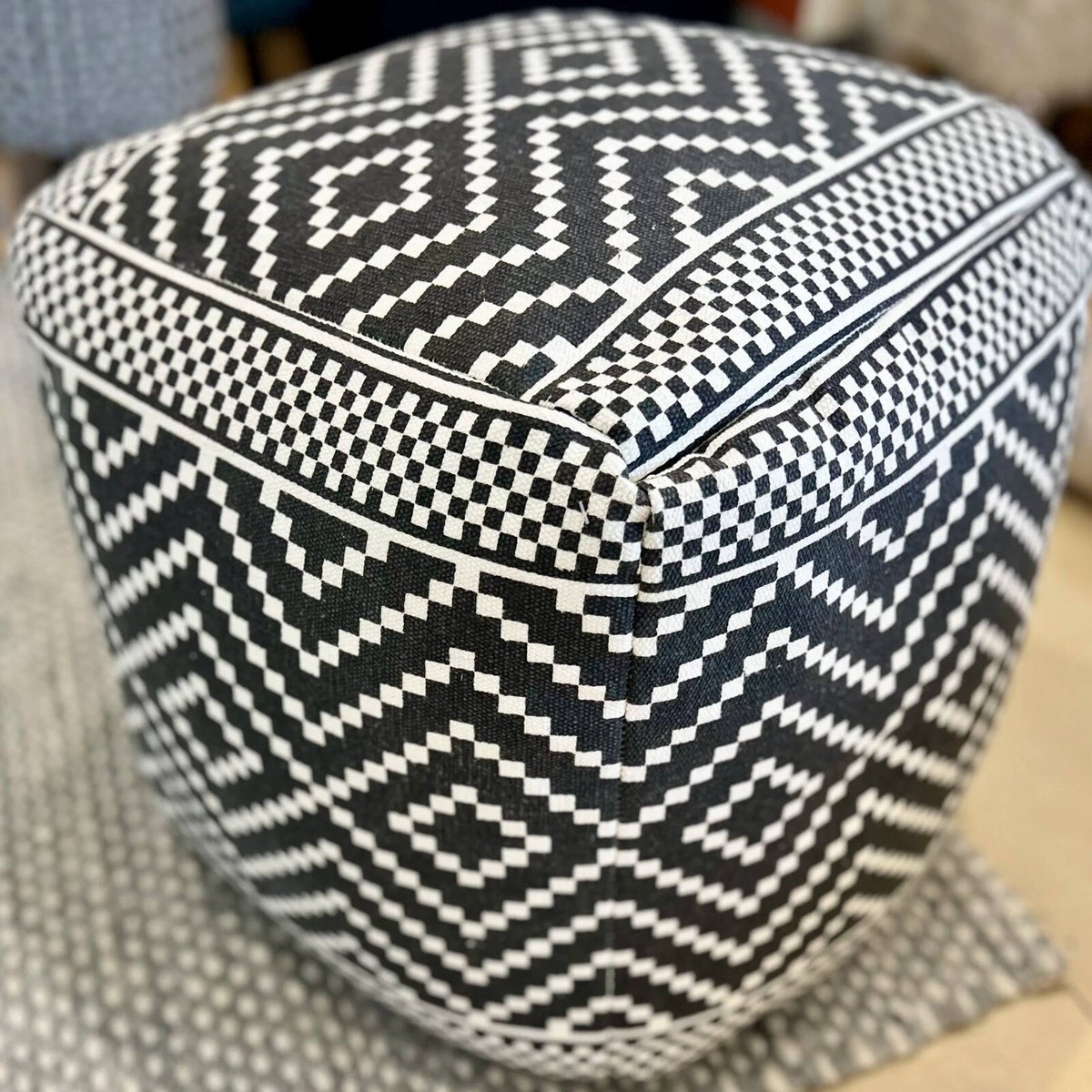 Vintage Geometric Pouf Cotton Printed Footstool Ottoman Pouffe - Grey ...