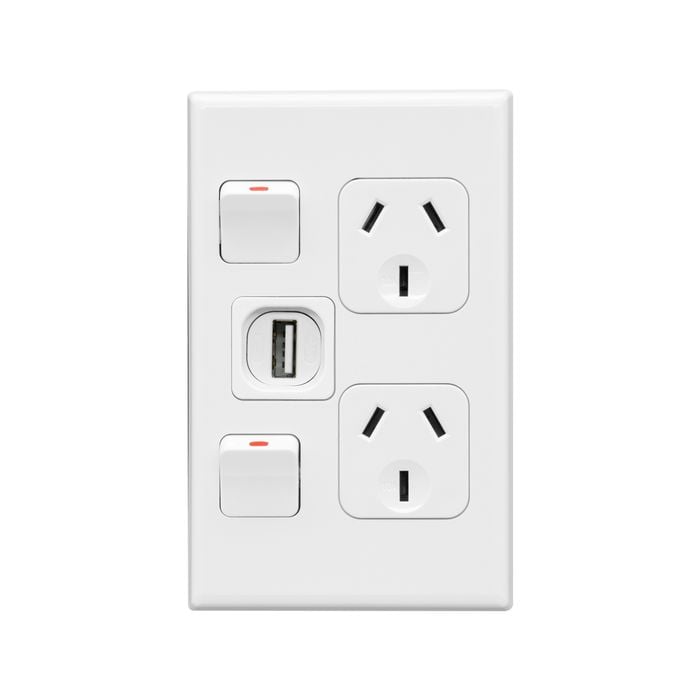 Deta Matte White X7 Vertical Double Power Point with USB Charger ...