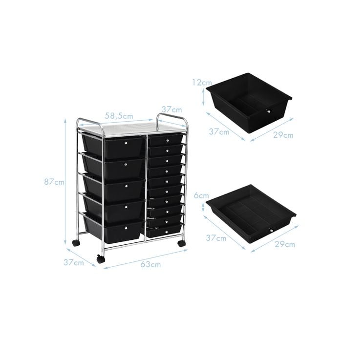 Costway 15-Drawer Storage Trolley Cart Filing Cabinet Black - Bunnings ...