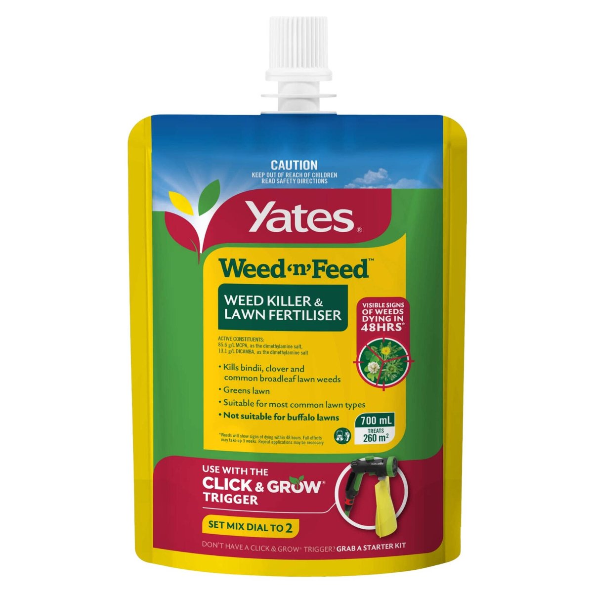 Yates 700ml Click And Grow Weed 'N' Feed Weed Killer And Lawn ...