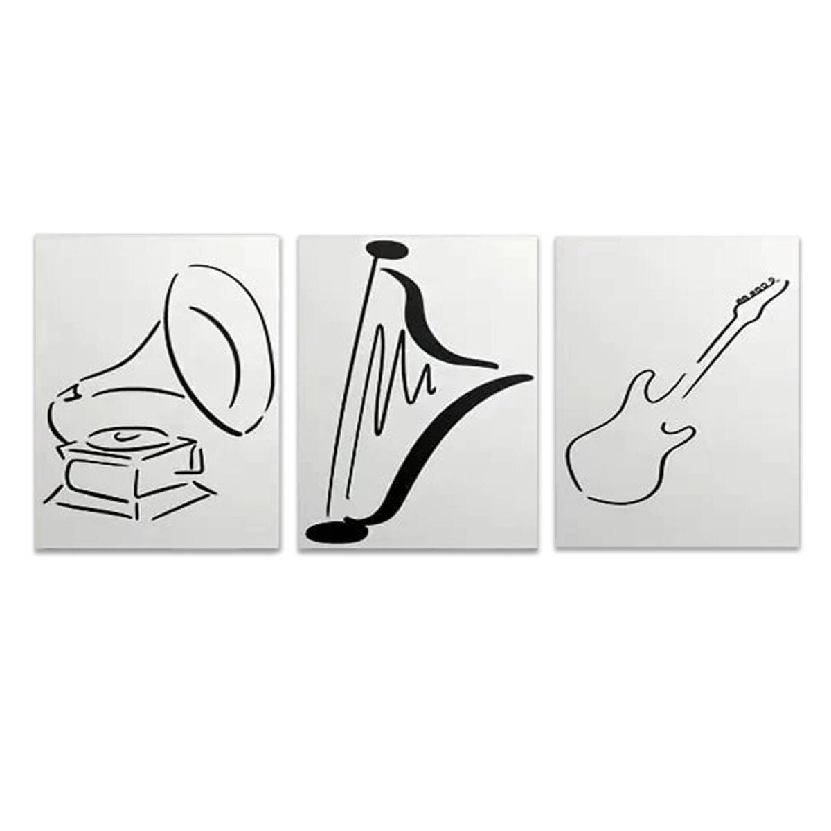 3pcs Black Line Drawing Musical Instruments Print 100% Australian Made ...
