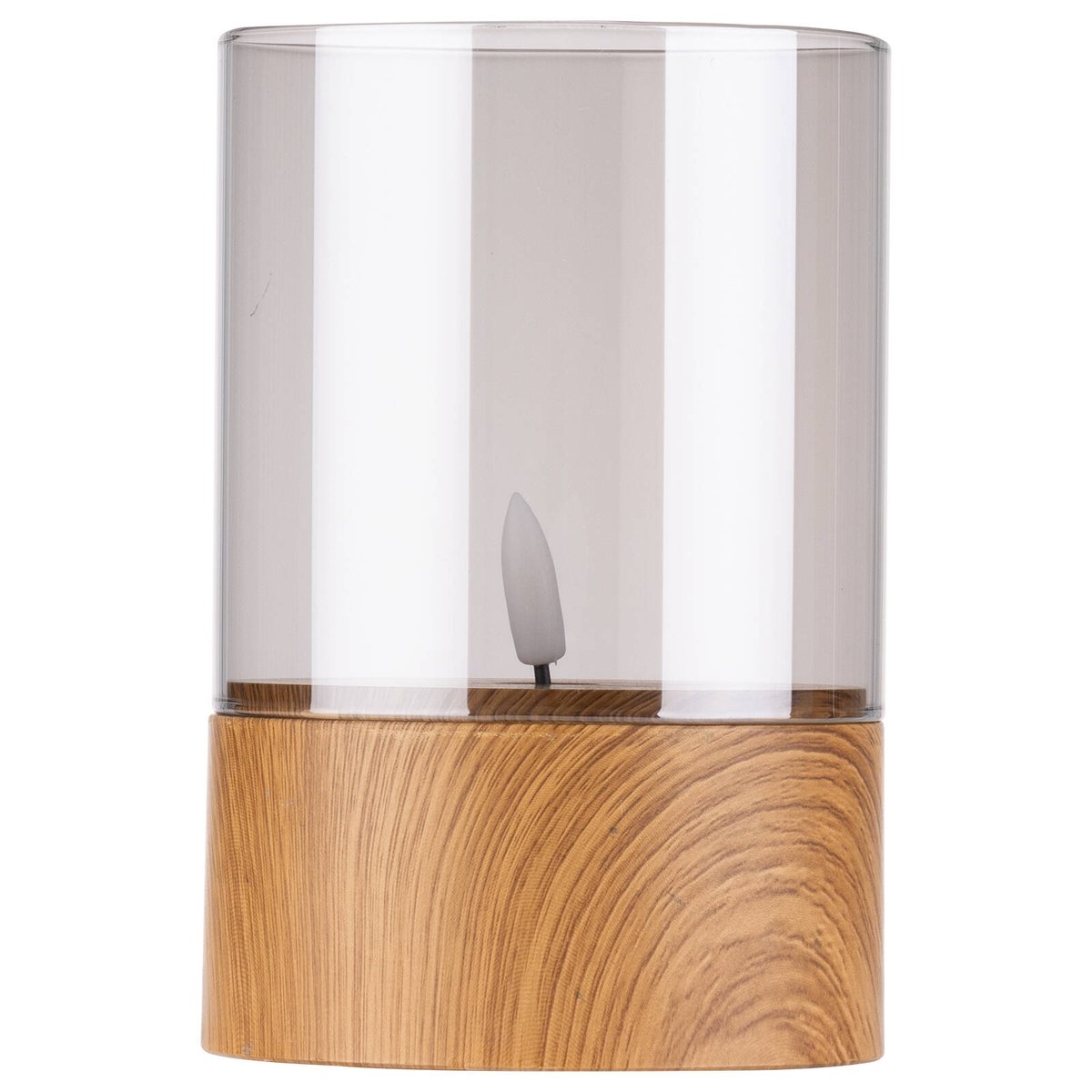 Arlec Light Flame Effect Plastic Candle With Glass Timber Look Base ...