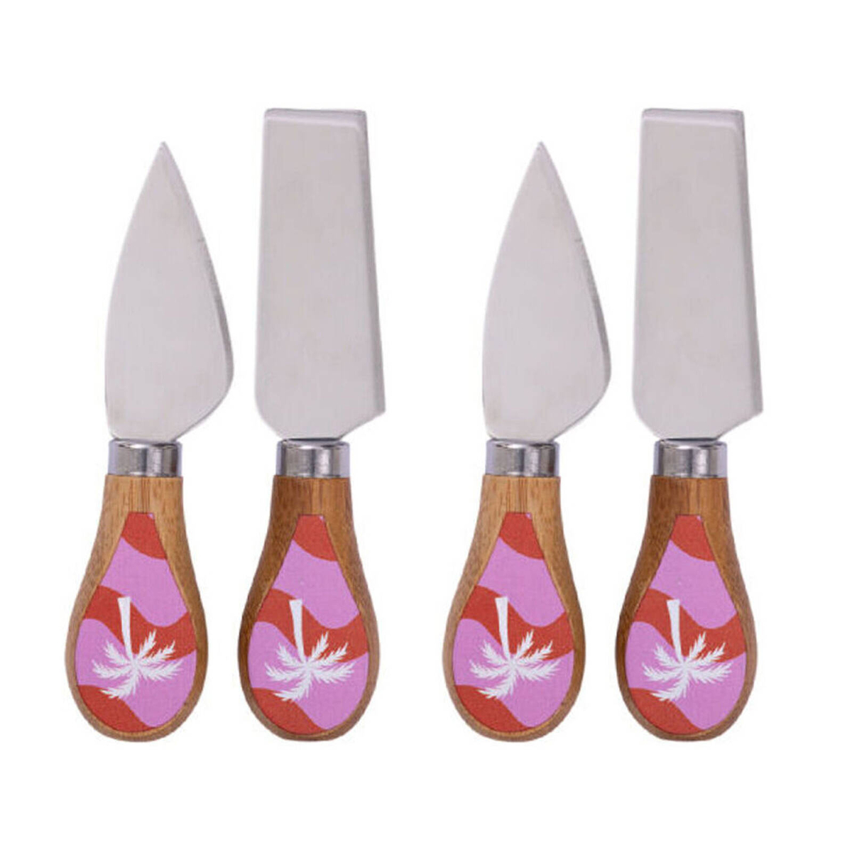 2x 2pc Splosh Summer Waves Bamboo Stainless Steel Cheese Knife Set Pink ...
