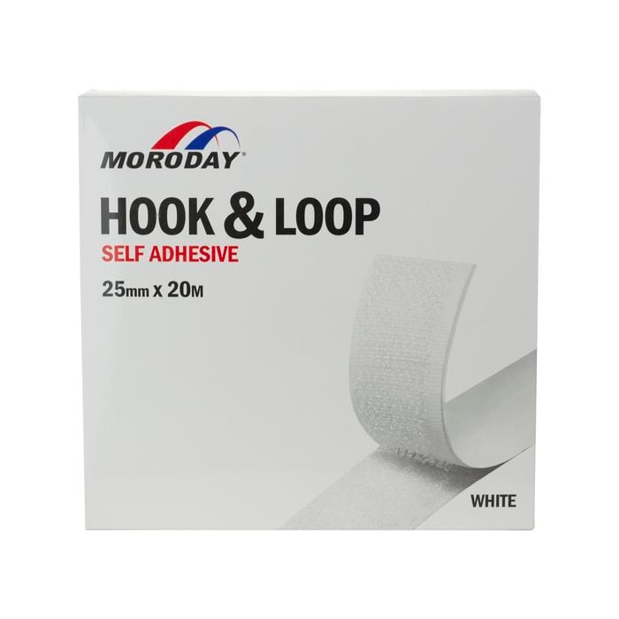 Moroday 25mm x 20m White Hook And Loop Self Adhesive - Bunnings Australia