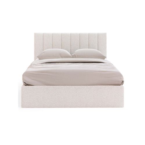 Ormond King Ivory White Boucle Gas Lift Storage Bed Frame - Bunnings Australia