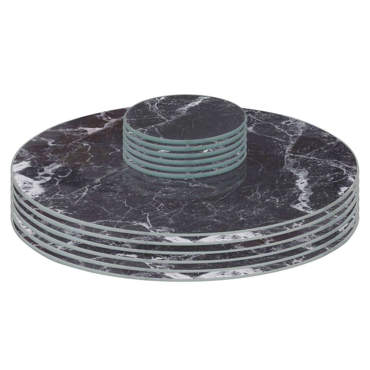 Harbour Housewares 12pc Round Glass Placemats & Round Coasters Set - 30cm - Black Marble ...